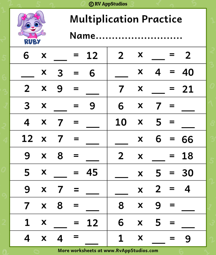 Multiplication Practice Worksheets Free Printables