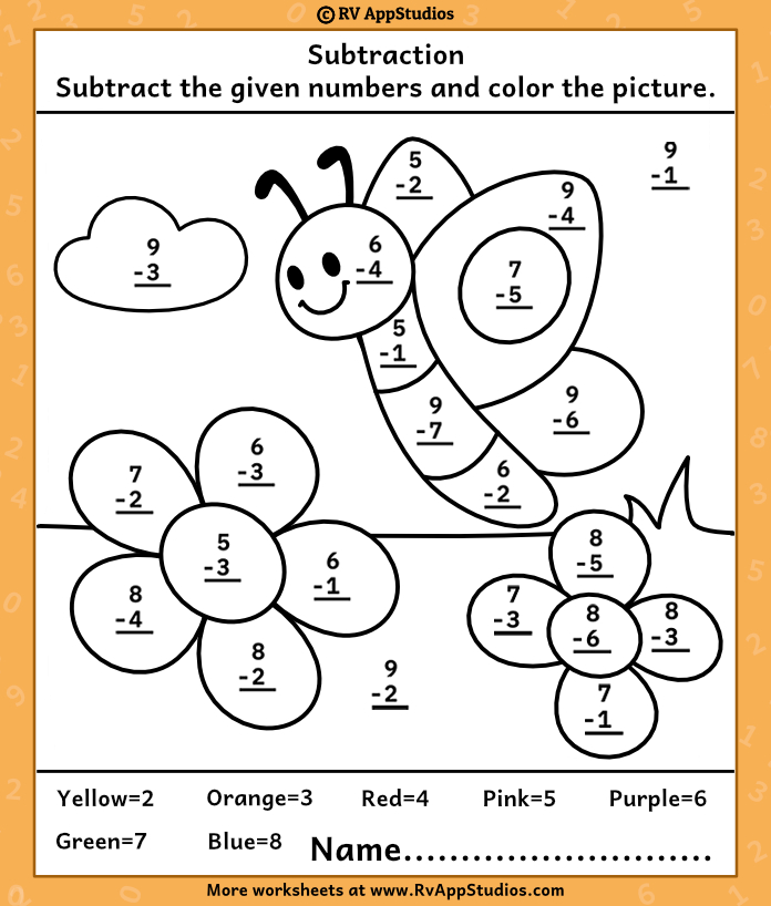Subtraction Color By Number Printables