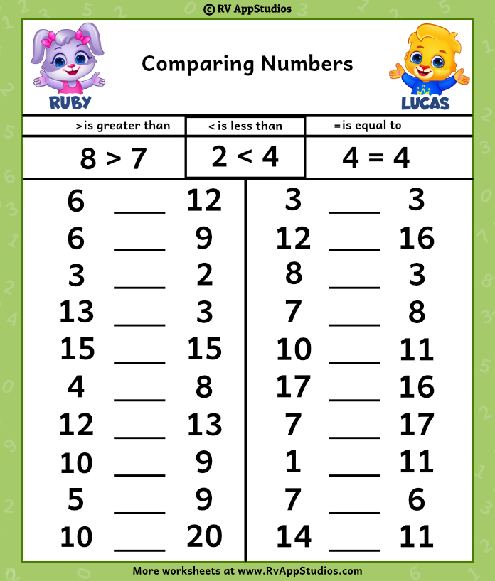 Comparing Numbers Freebie Comparing Numbers Up To 20 Part 1 
