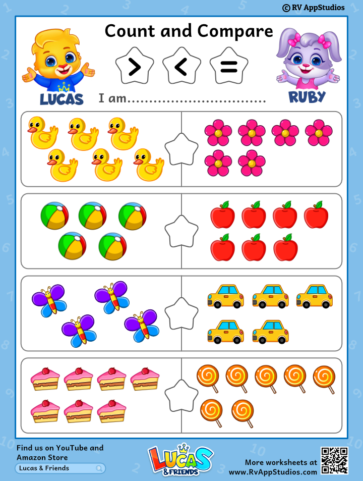 Free Colorful Printable For Kids To Count And Compare Numbers Free Colorful Printable For Kids To Count And Compare Numbers